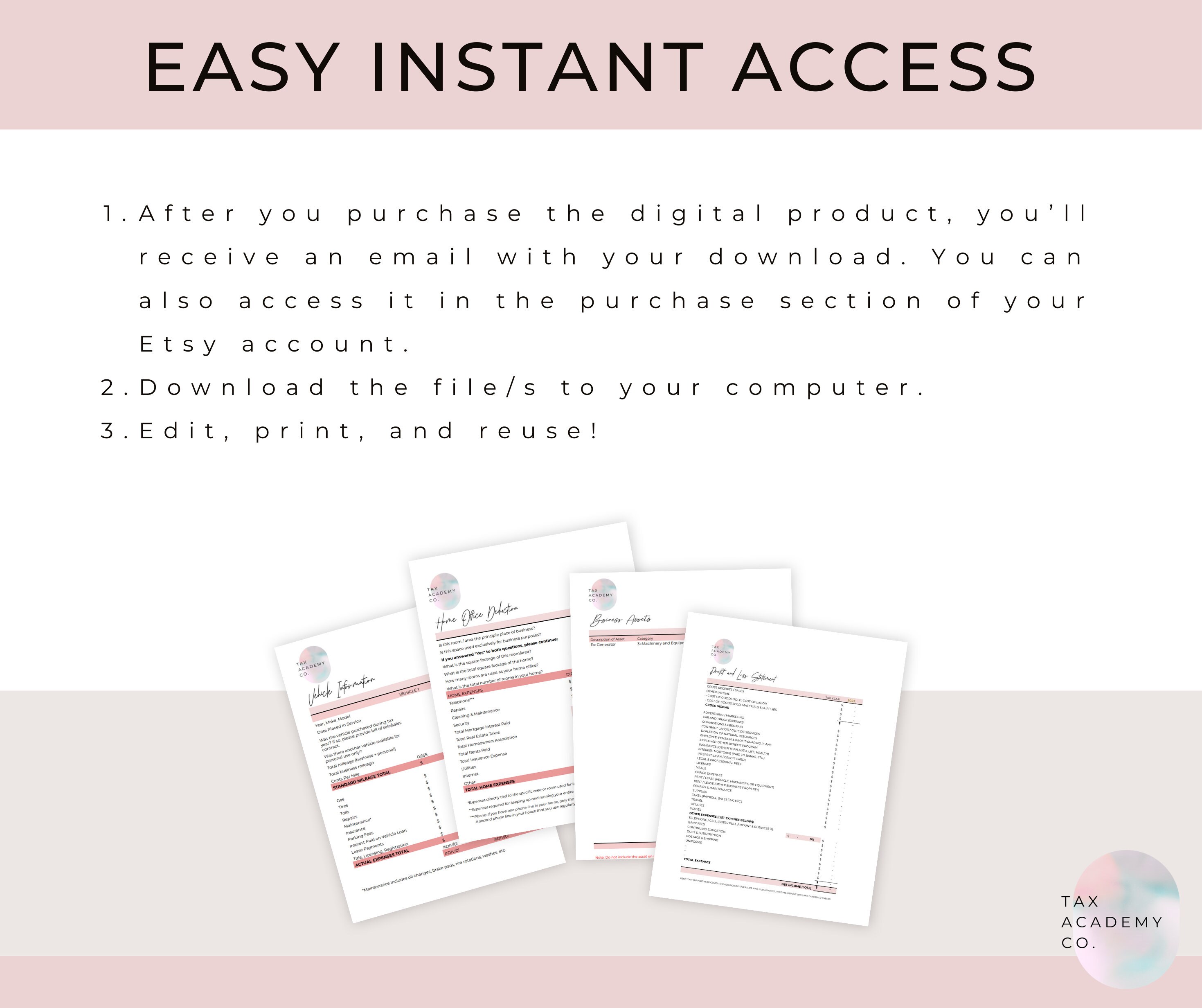 Small Business Tax Deductions Worksheets , Profit & Loss , Vehicle ...