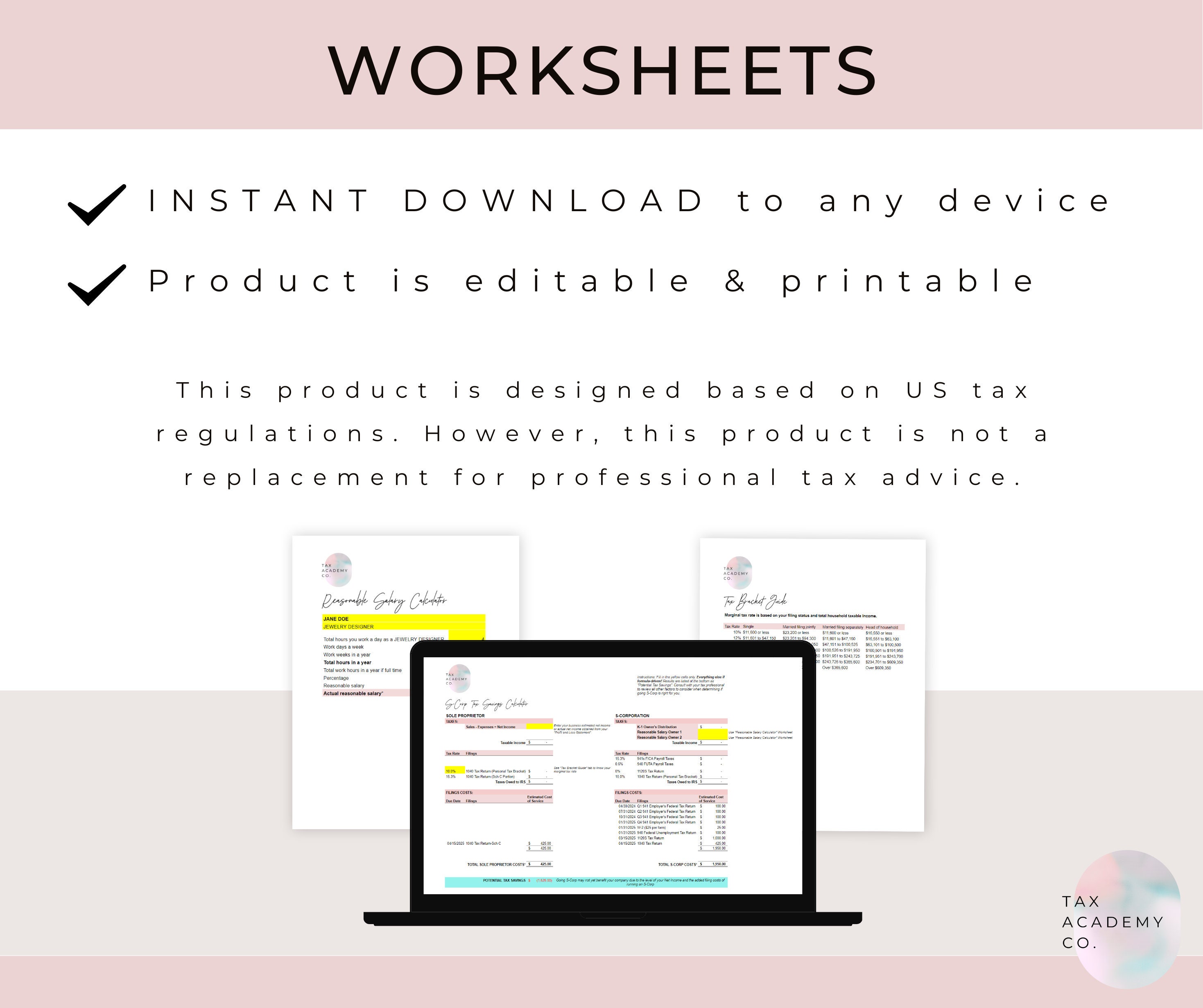 Sole Proprietor Vs. S-corp Tax Worksheets - Digital Download (pink ...
