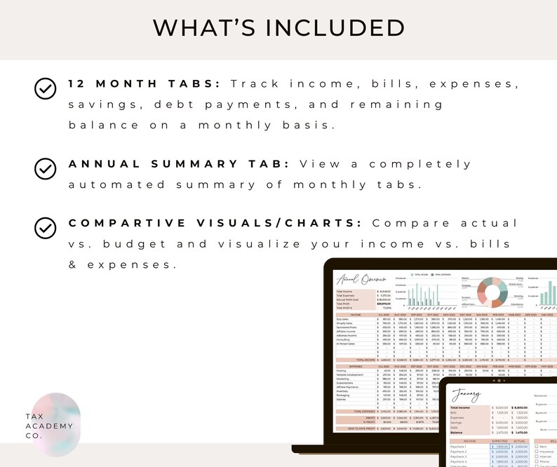 Annual & Monthly Budget Spreadsheet Template - Etsy
