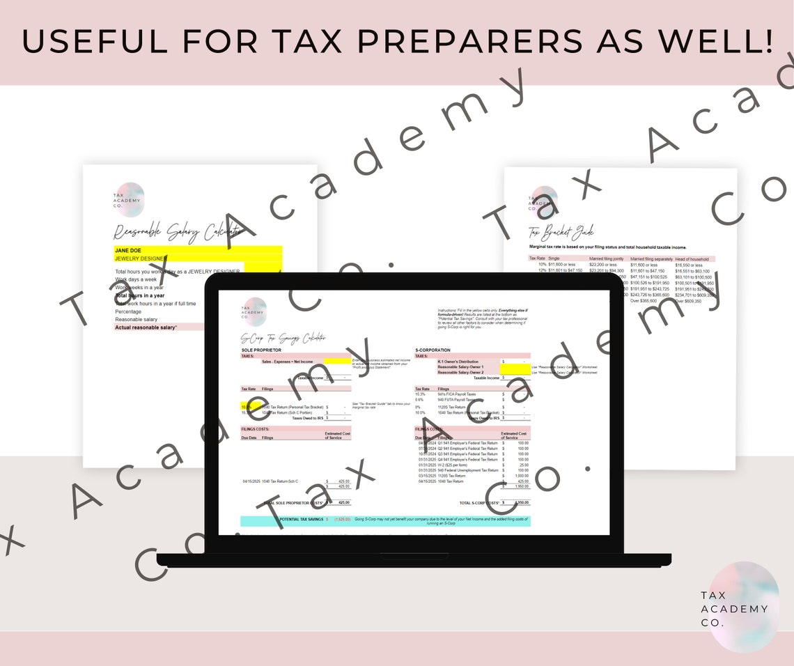 Sole Proprietor Vs. S-corp Tax Worksheets - Digital Download (pink ...