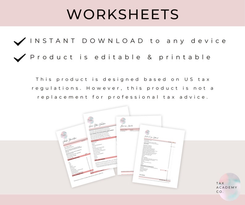 Small Business Tax Deductions Worksheets , Profit & Loss , Vehicle ...