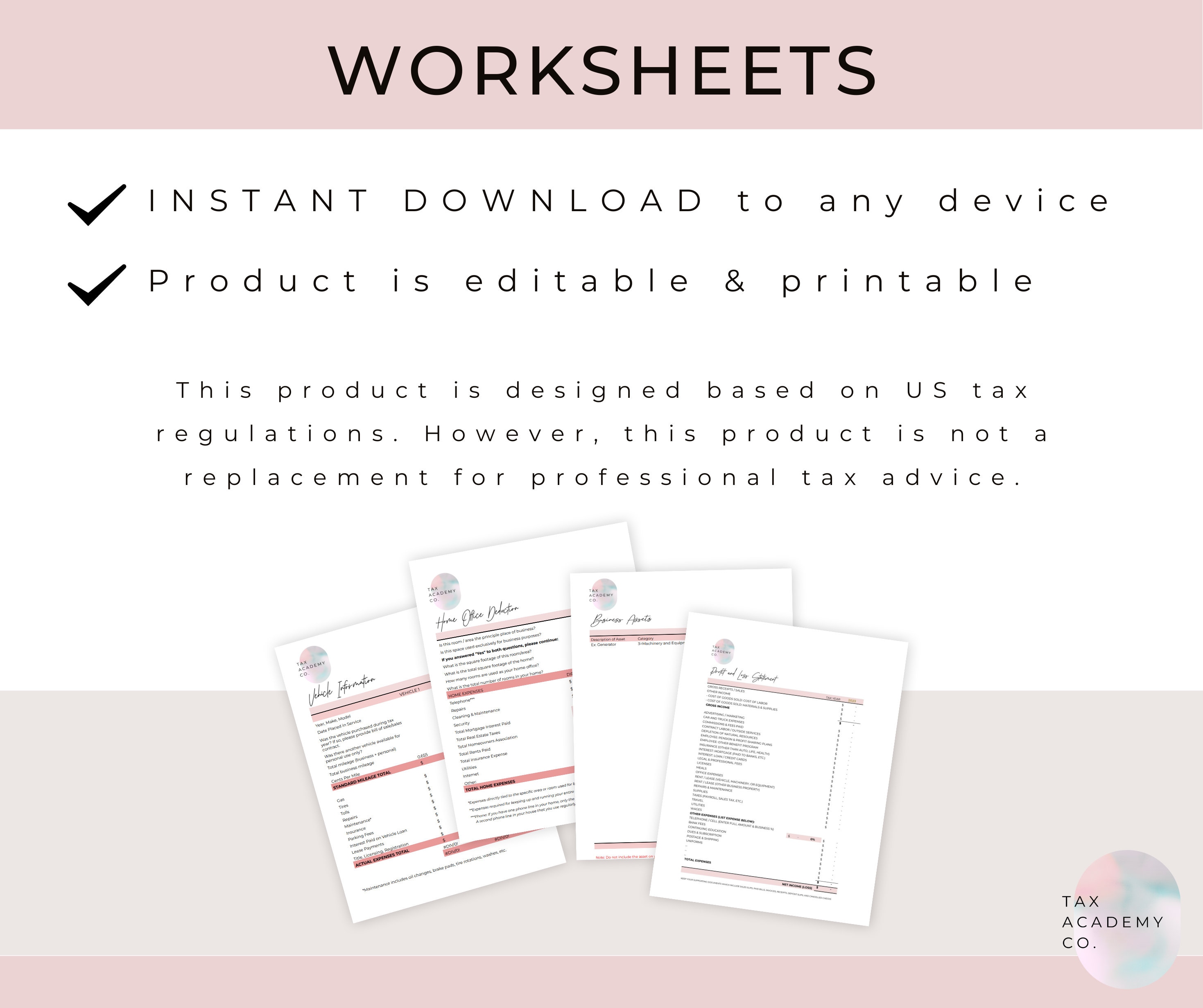 Small Business Tax Deductions Worksheets , Profit & Loss , Vehicle ...