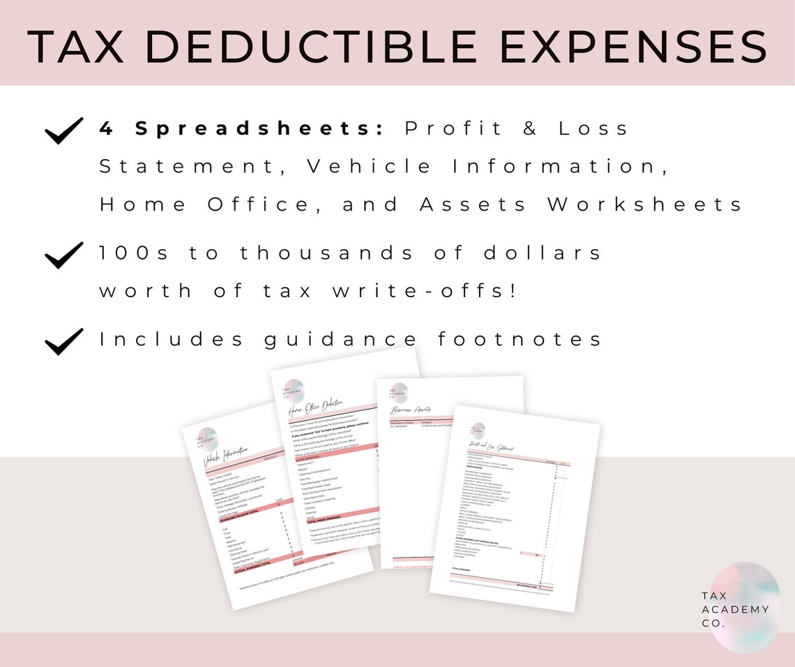 Small Business Tax Deductions Worksheets , Profit & Loss , Vehicle ...