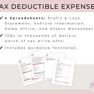 Small Business Tax Deductions Worksheets , Profit & Loss , Vehicle ...