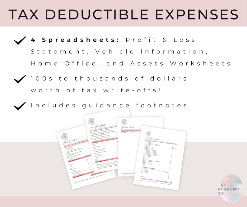 Small Business Tax Deductions Worksheets , Profit & Loss , Vehicle ...