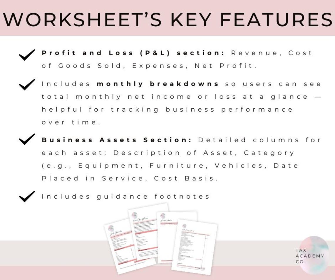 Profit and Loss With Asset List Worksheet (2026 Version) - Etsy