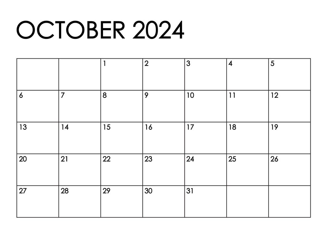 October 2024 Calendar October Calendar Printable Letter / A4 PDF / PNG ...