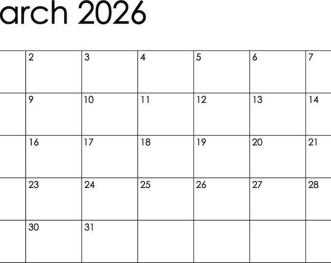 March 2026 Calendar | Printable & Editable | Big Blocks ( Ai , Eps ...