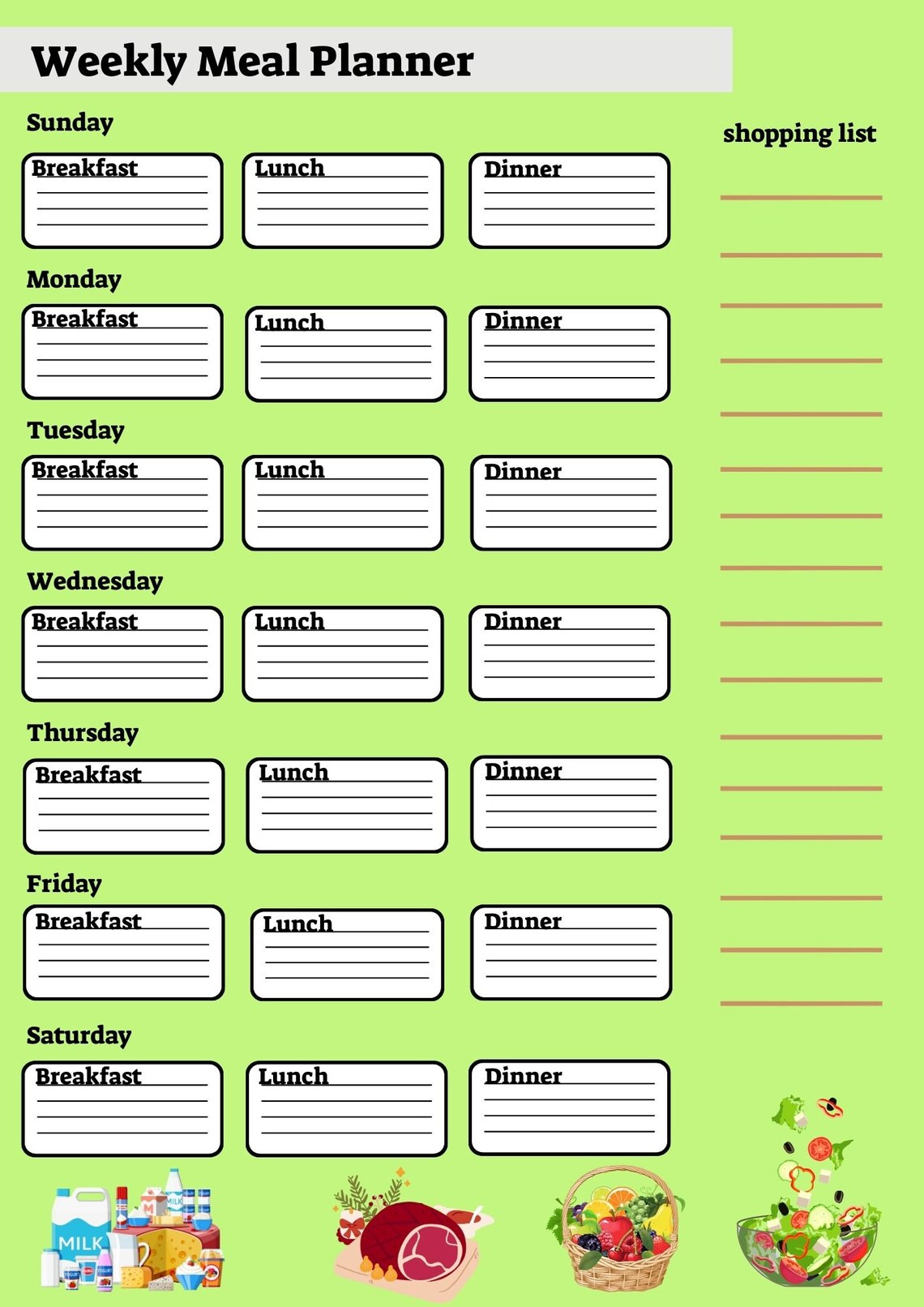 Weekly Meal Planner , Food Diary , Meal Tracker , Food Journal , Meal ...