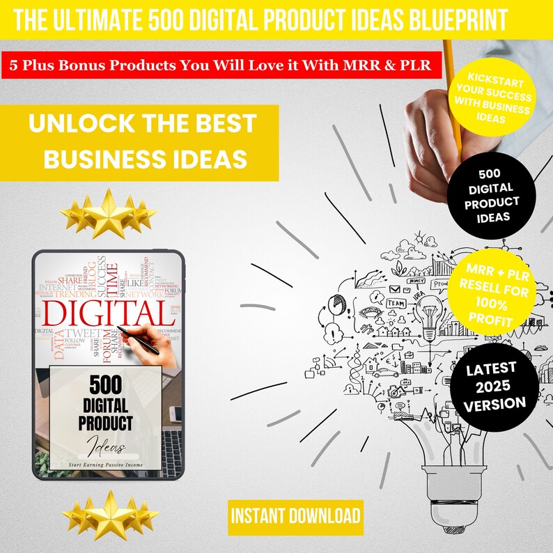 500 Digital Product Ideas, Canva Templates (MRR + PLR) - Etsy