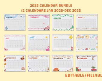 2025 Calendar Printable, Cute Kids Calendar 2025, Wall Calendar, JPG ...