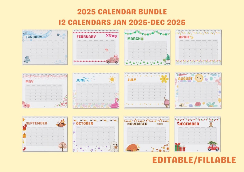 2025 Calendar Printable, Cute Kids Calendar 2025, Wall Calendar PDF ...