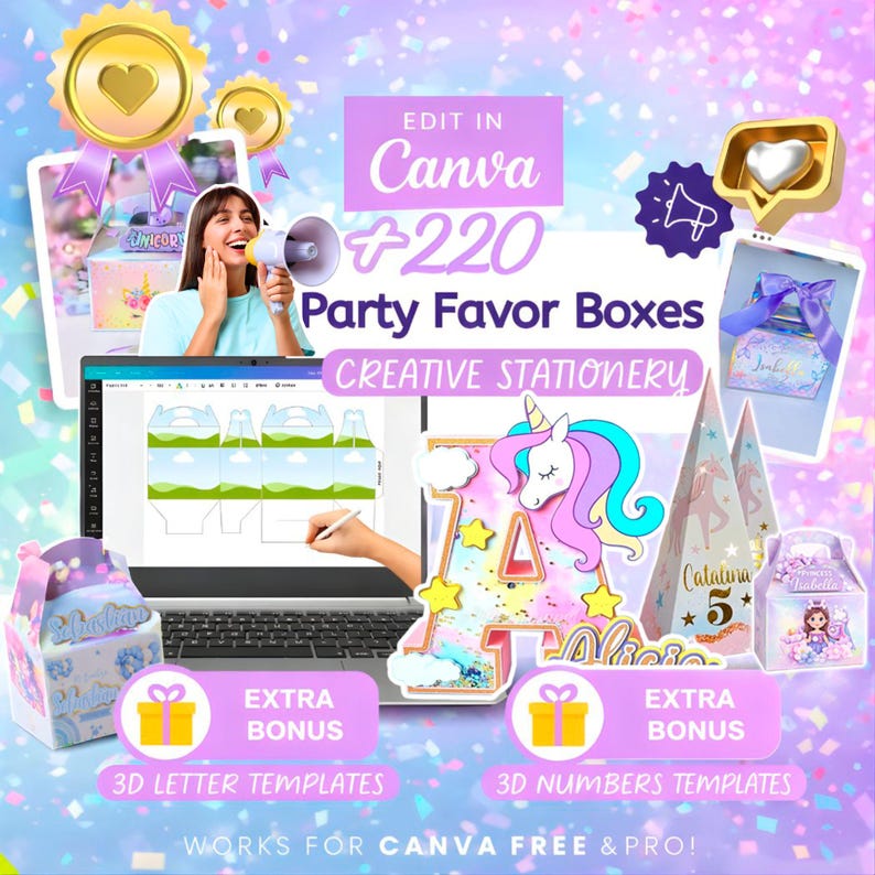 Party Favor Boxes + 220 Templates + Bonus Letters, 3D Numbers ...