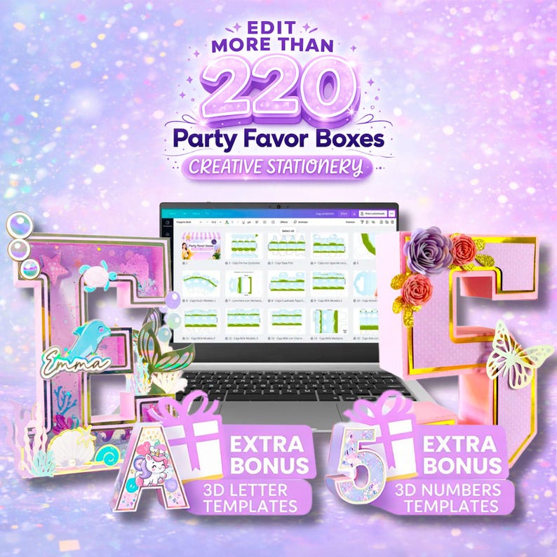 Party Favor Boxes + 220 Templates + Bonus Letters, 3D Numbers ...