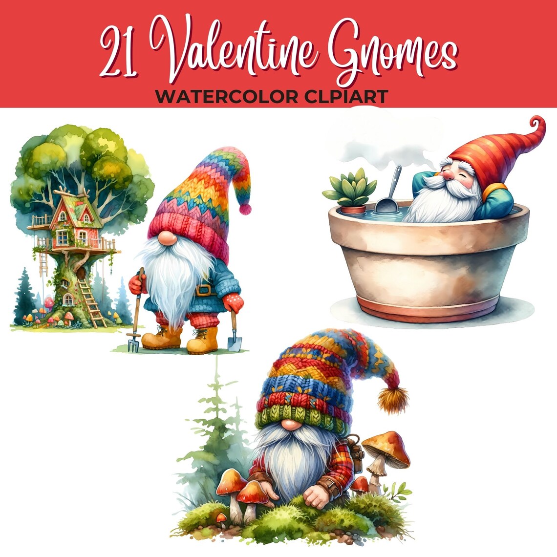 Watercolor Garden Gnomes Clipart Png Graphic Sublimation File - High ...