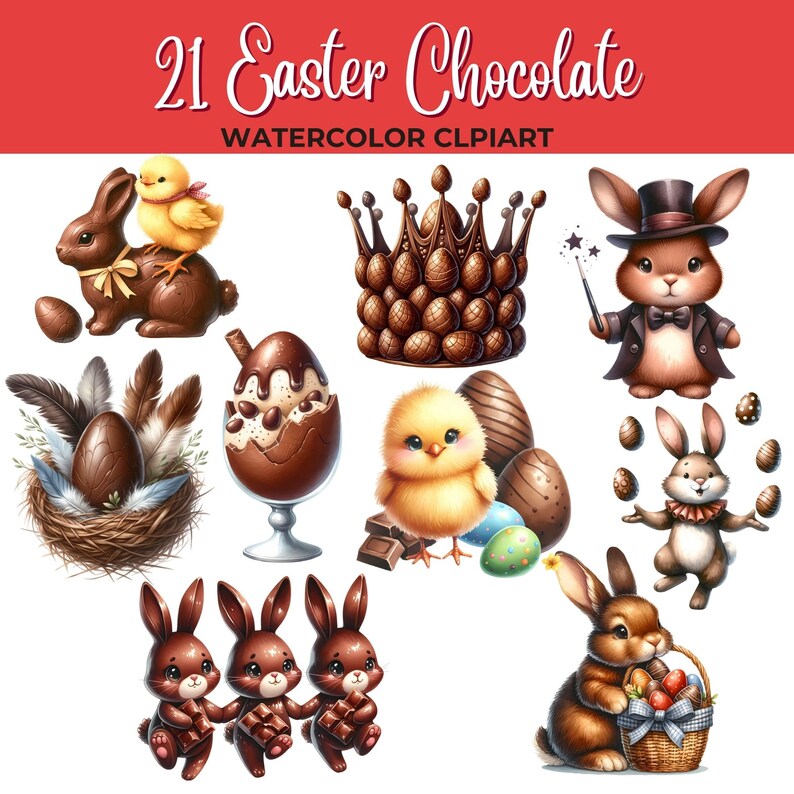 Watercolor Easter Chocolate PNG Clipart, Chocolate Bunny, Chocolate Egg ...