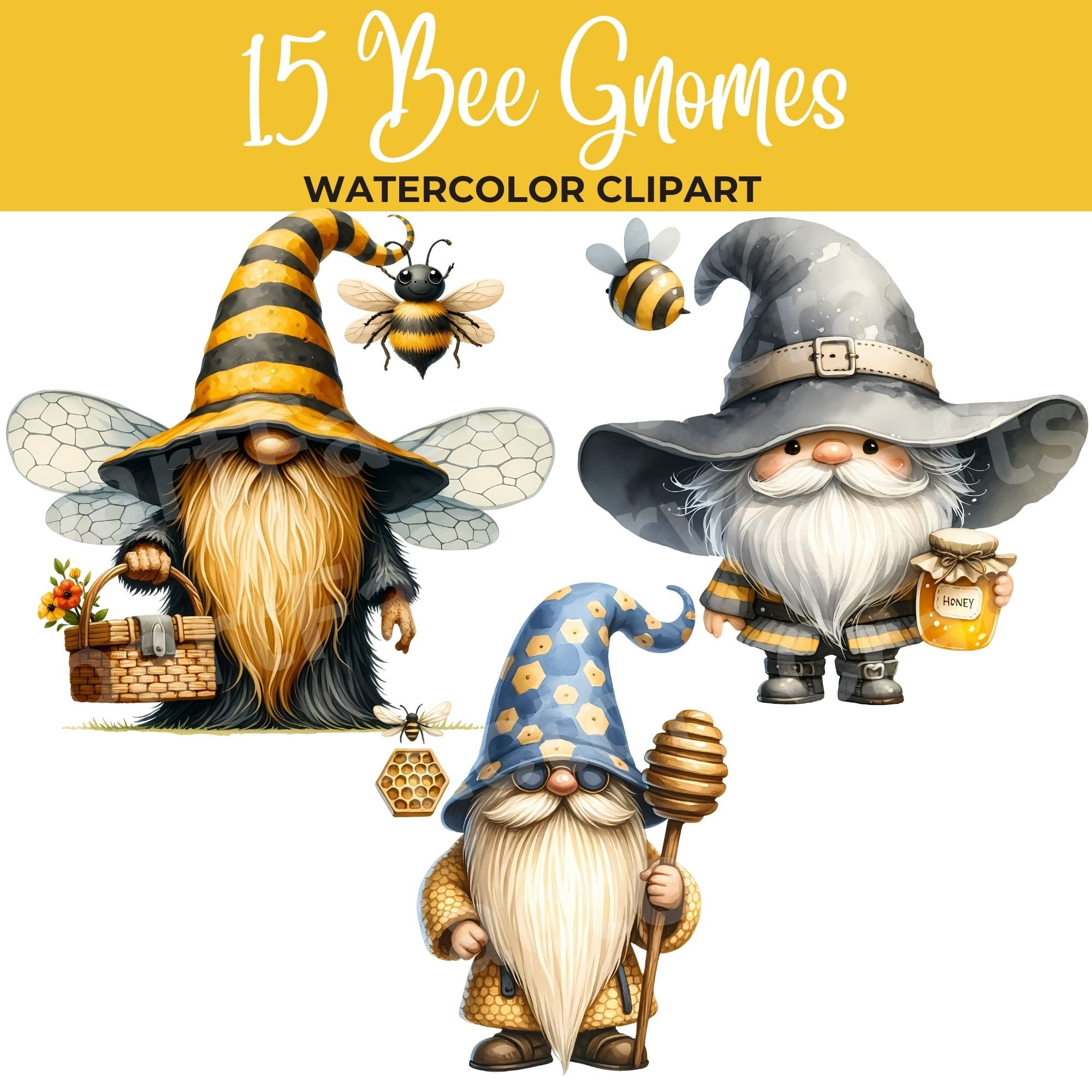 Bee Gnomes Png Bee Gnome Clipart Sublimation,cute Watercolor Gnomes Kid ...