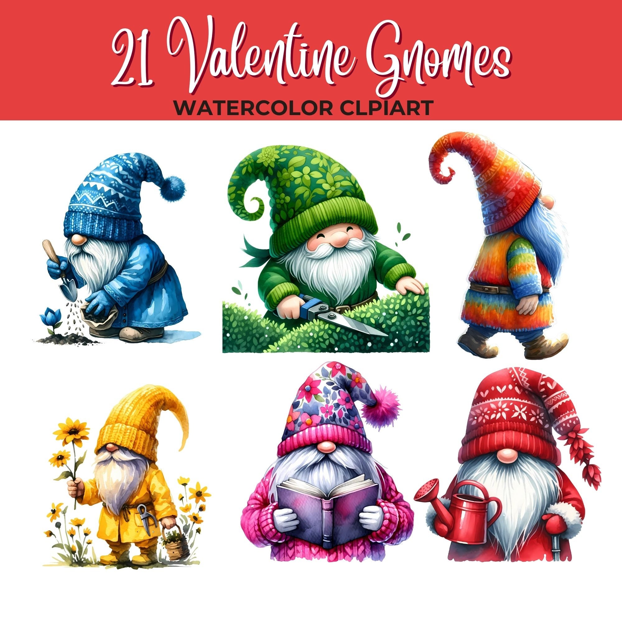 Watercolor Garden Gnomes Clipart Png Graphic Sublimation File - High ...