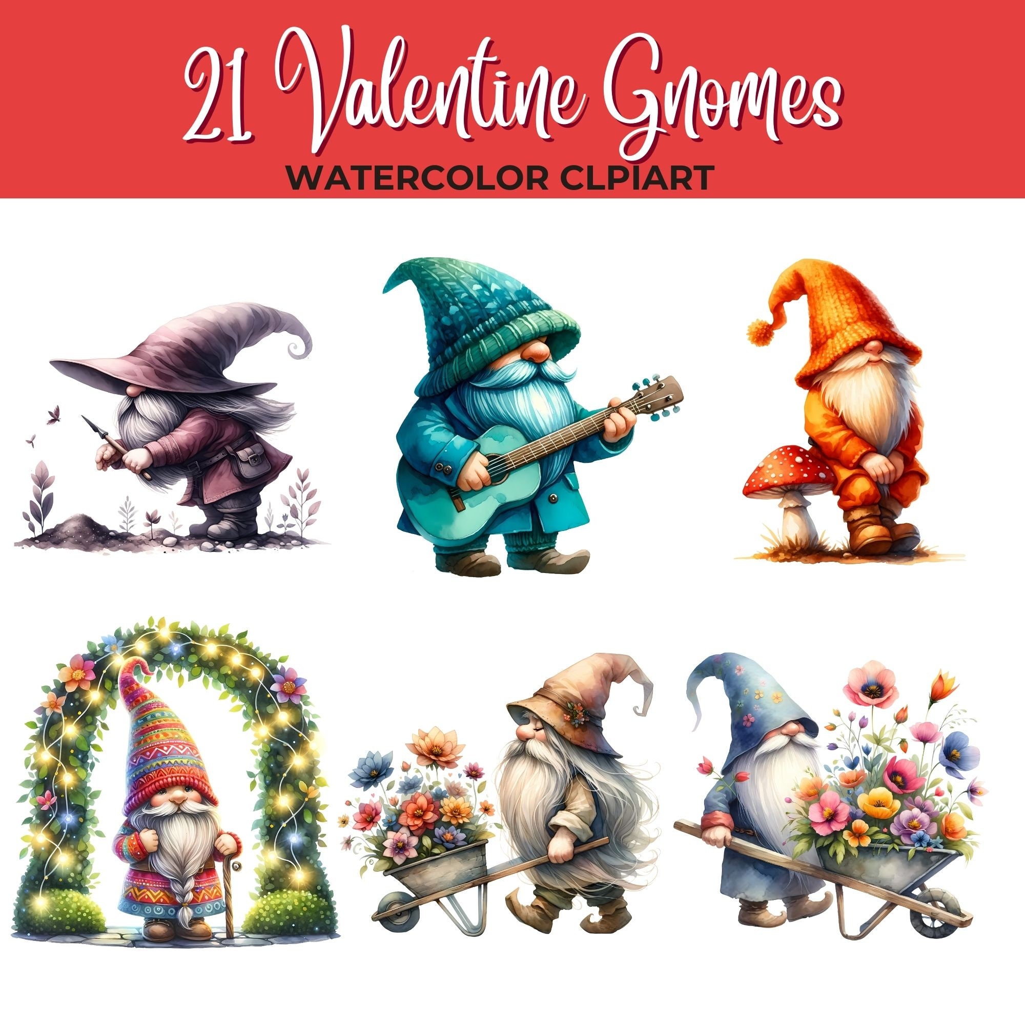 Watercolor Garden Gnomes Clipart Png Graphic Sublimation File - High ...
