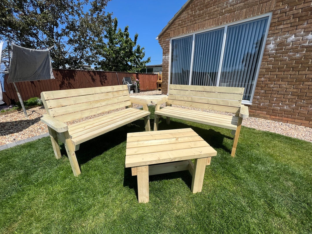 Heavy Duty Corner Garden Bench Set With Coffee Table - Etsy UK