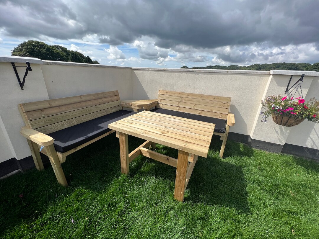 Heavy Duty Corner Garden Bench Set With Dining Table - Etsy UK