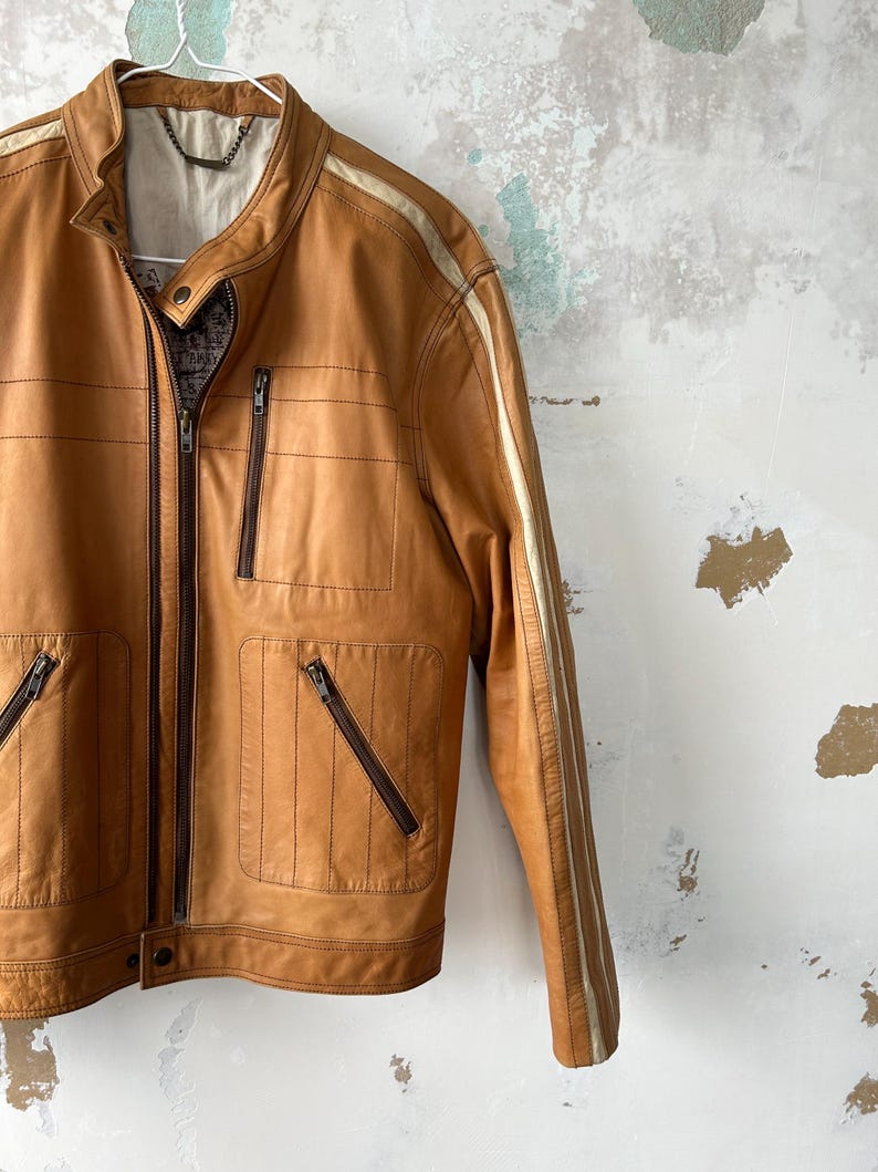 Vintage Interstate Leather Motorcycle Jacket Mens Biker Cafe Racer Size ...