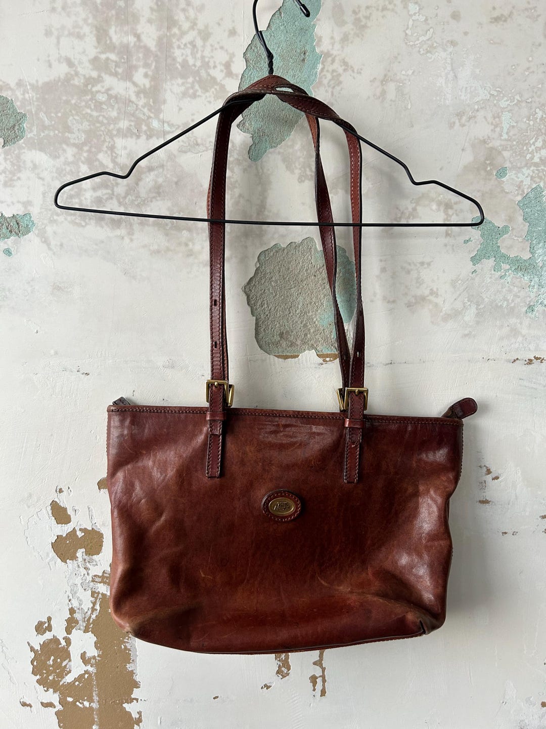 The Bridge Vintage Brown Italian Leather Shoulder Bag - Etsy