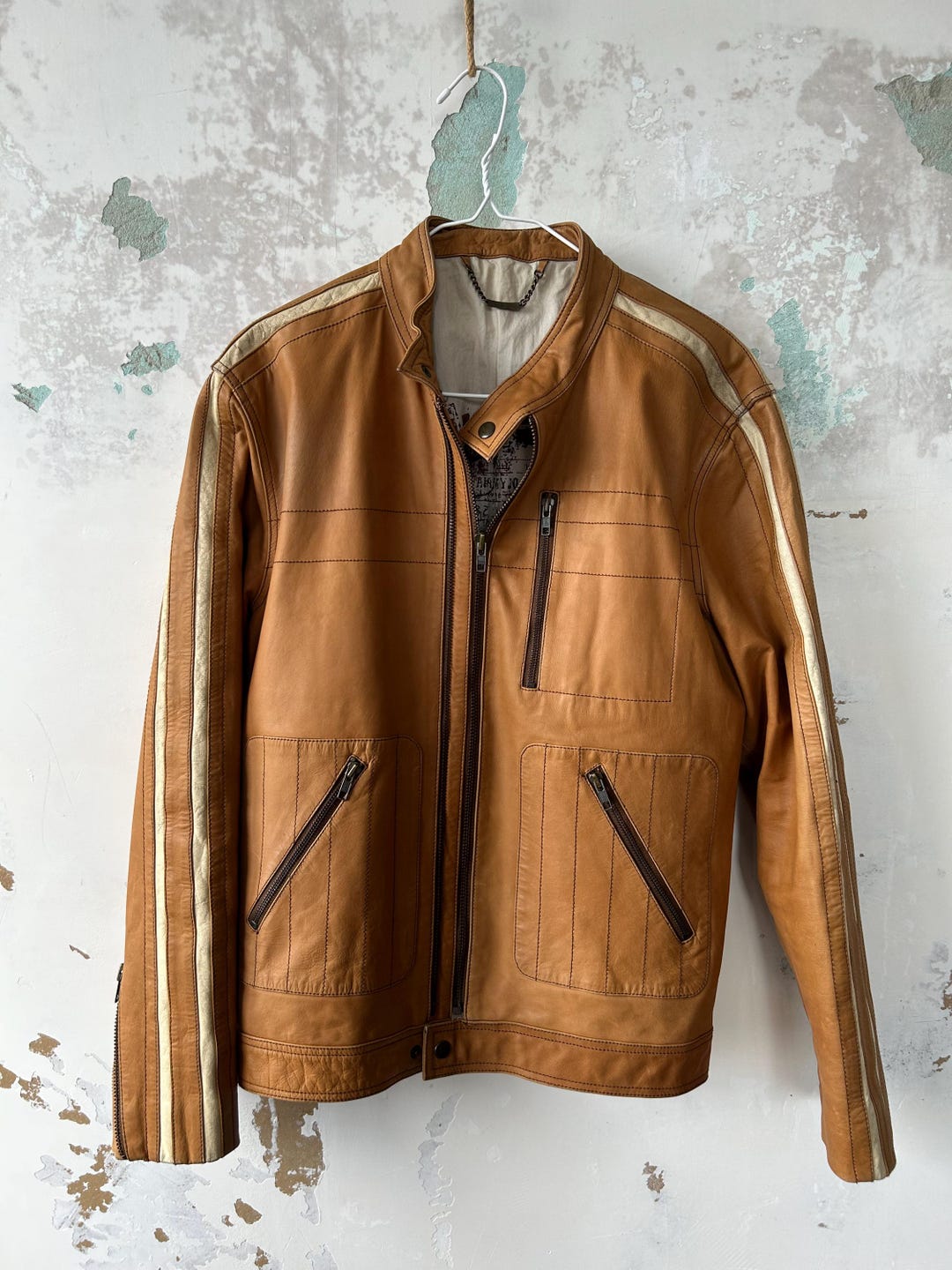 Vintage Interstate Leather Motorcycle Jacket Mens Biker Cafe Racer Size ...