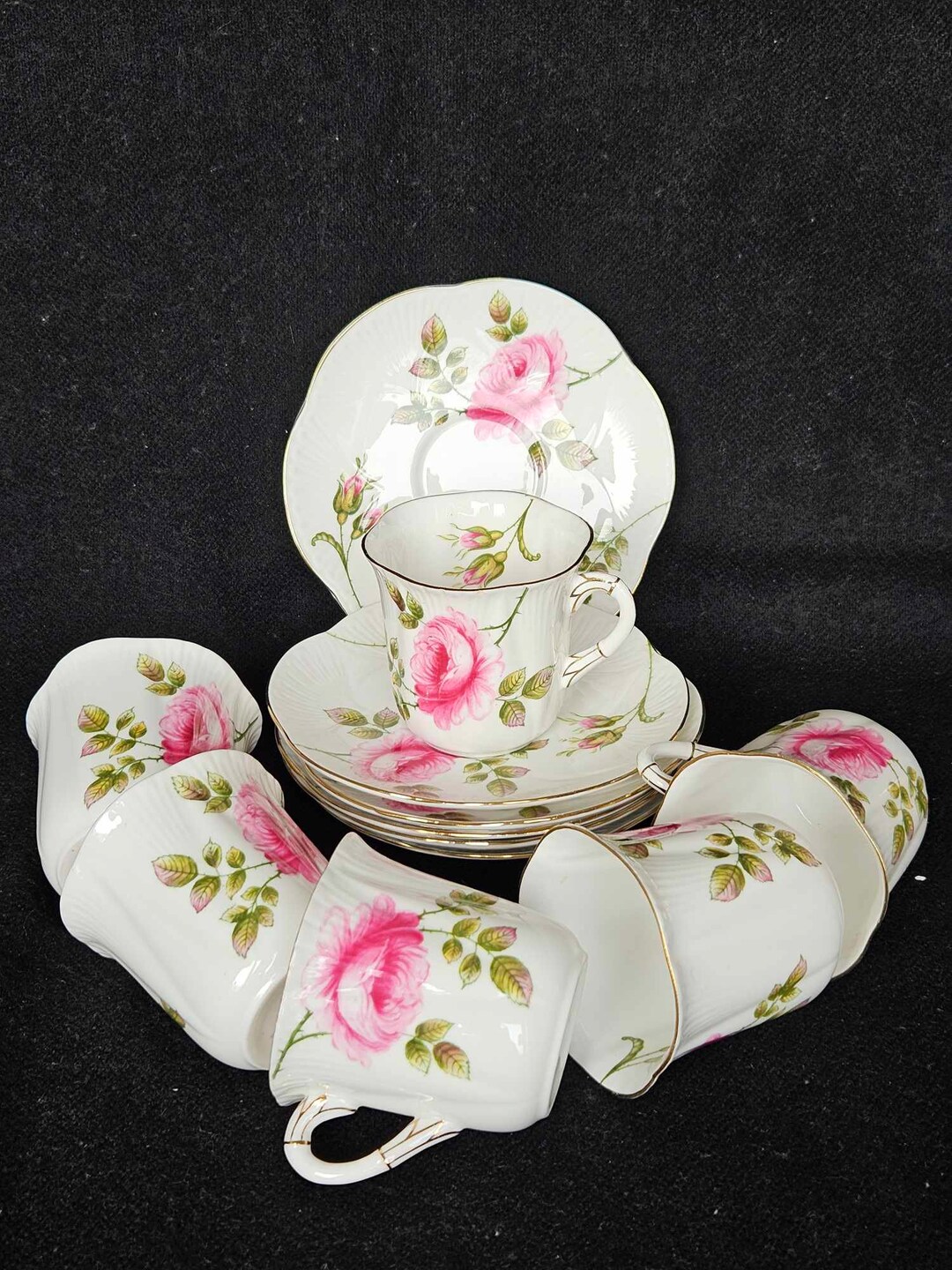 6 Pieces Coffe Cups and Saucers Set Vintage Collectible Shelley rambler ...