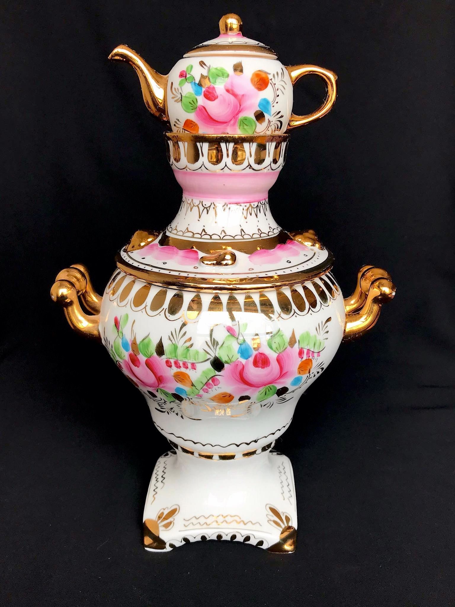 Vintage Soviet Russian Porcelain Lomonosov LFZ Samovar Handpainted 3 ...