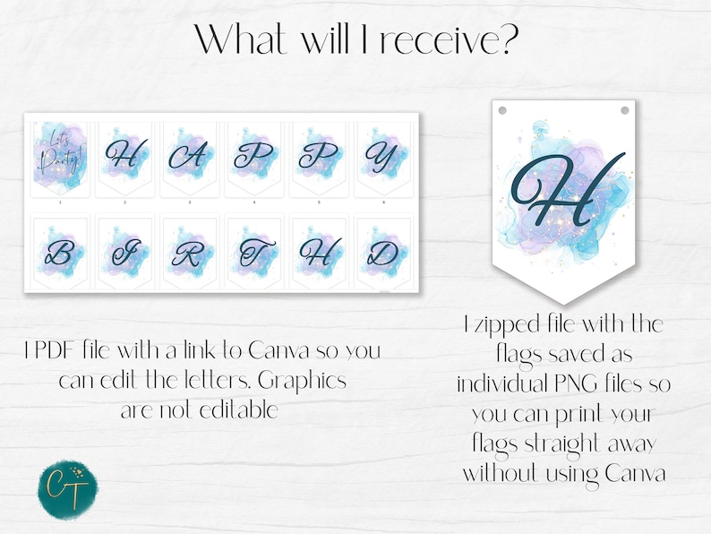 Mermaid Splash Geode Happy Birthday Banner, Let's Party Flags ...