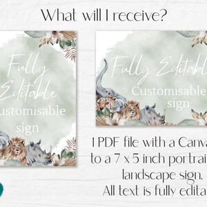 Editable Safari Sign, Customisable Party Table Sign, Jungle Green and ...