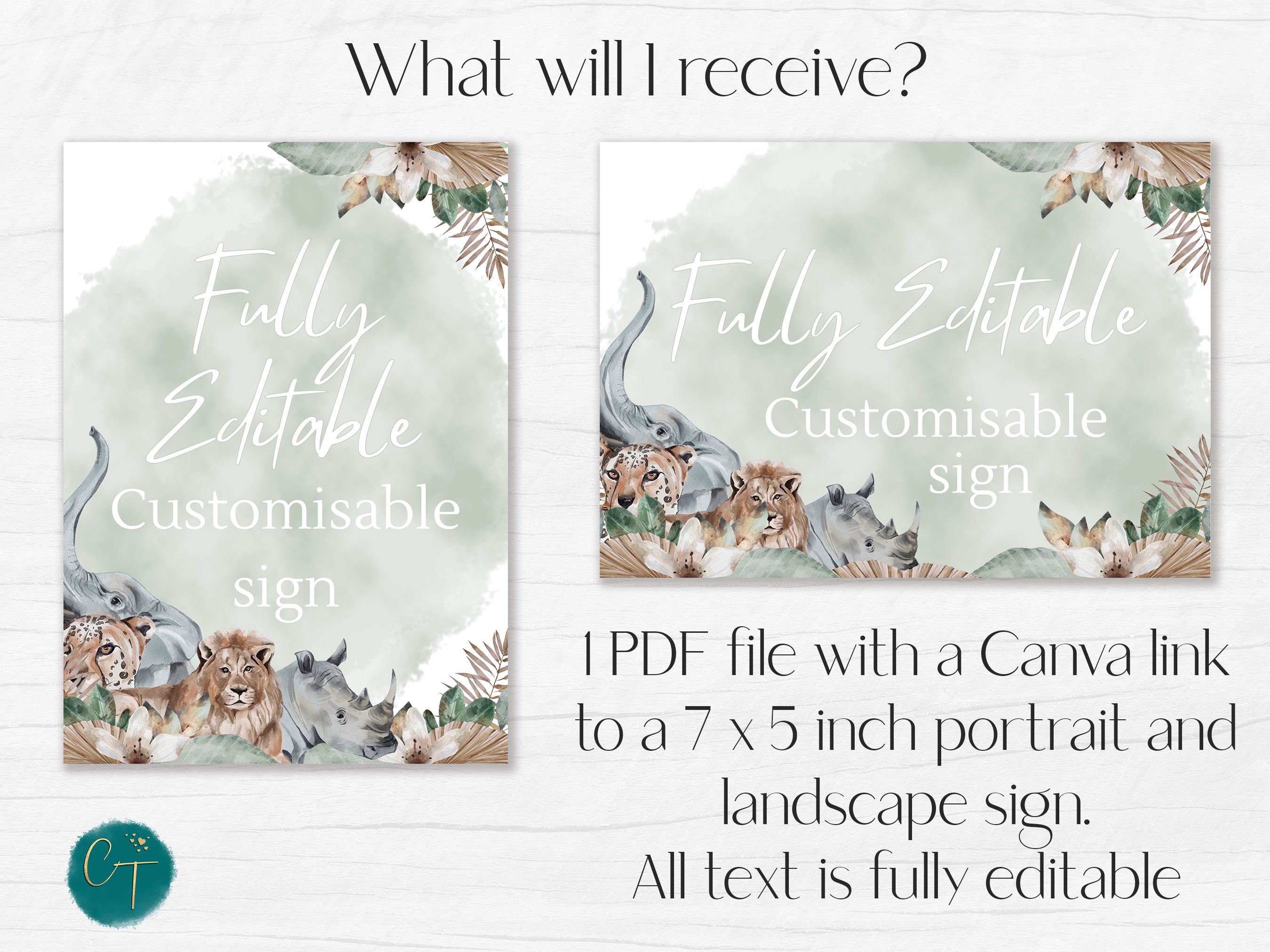 Editable Safari Sign, Customisable Party Table Sign, Jungle Green and ...