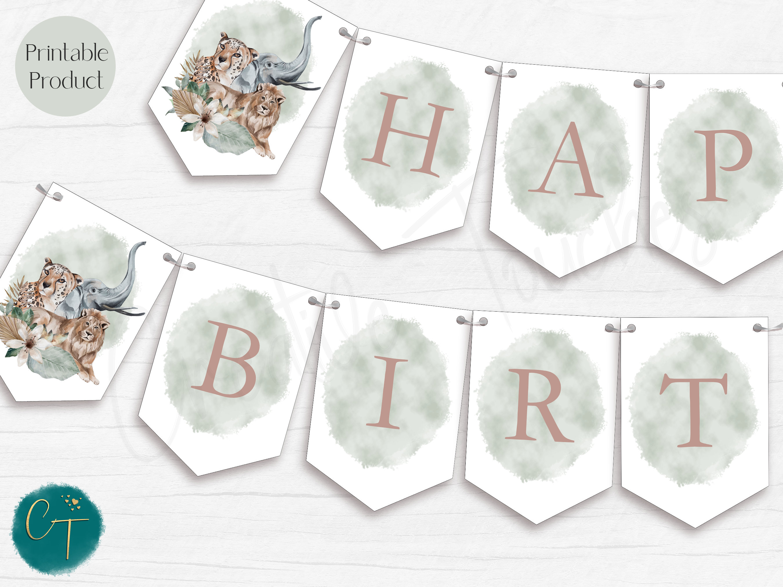 Safari Happy Birthday Banner, Jungle Party Bunting, Zoo Animal Flags ...