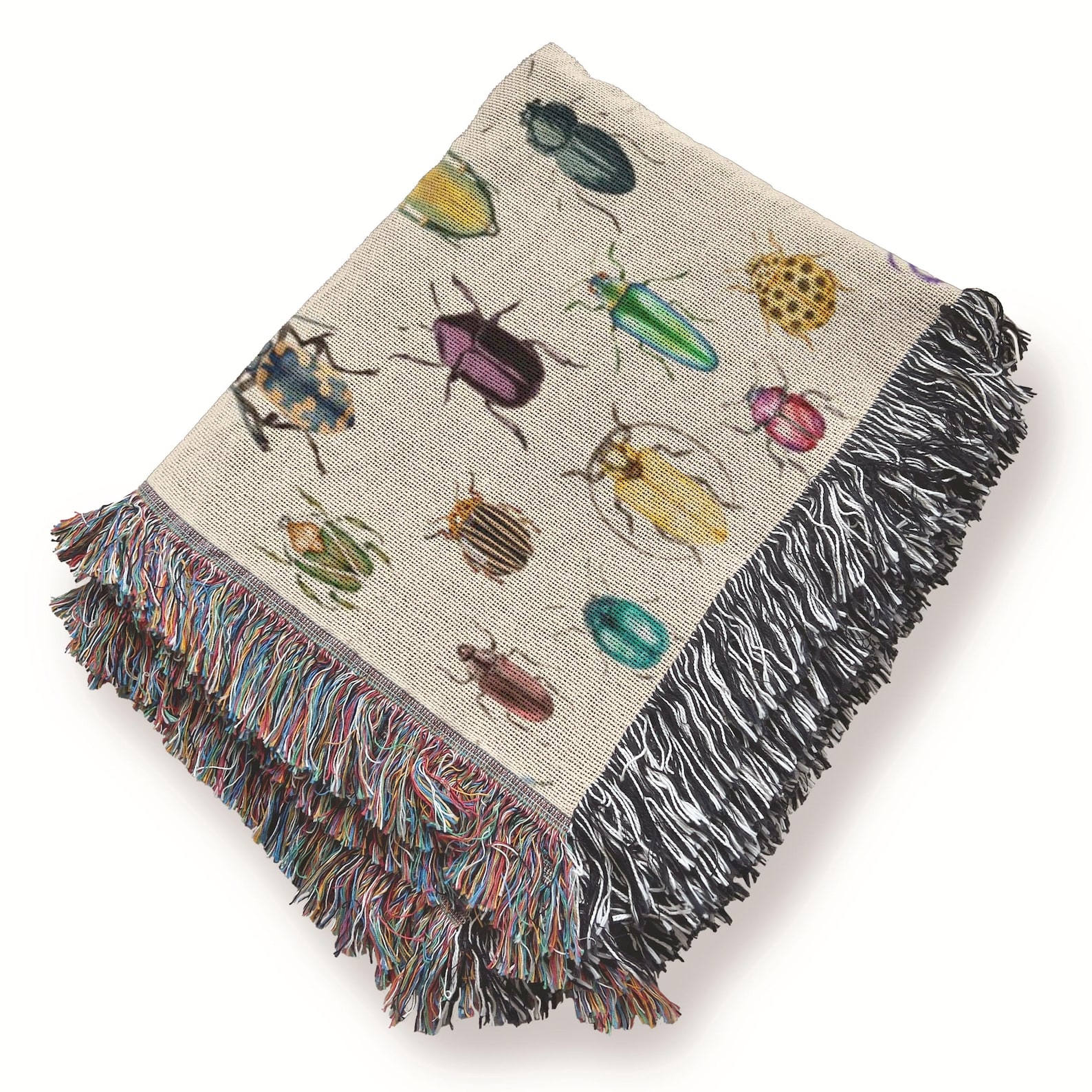 Cute Beetles Woven Blanket 100% Cotton Rug Vintage Bugs Home Decor ...