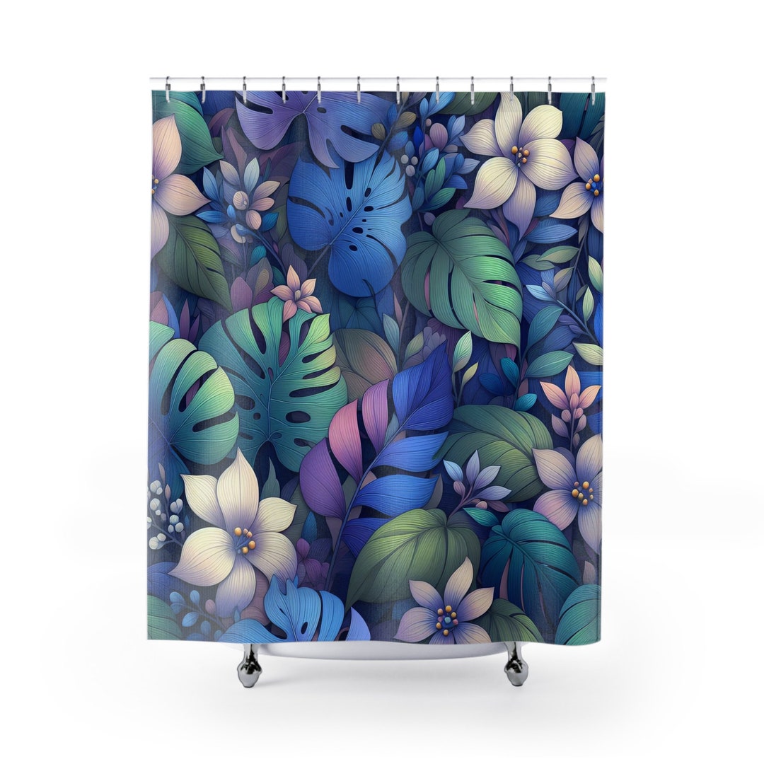 Tropical Leaves Shower Curtain Floral Home Decor Botanical Bathroom ...