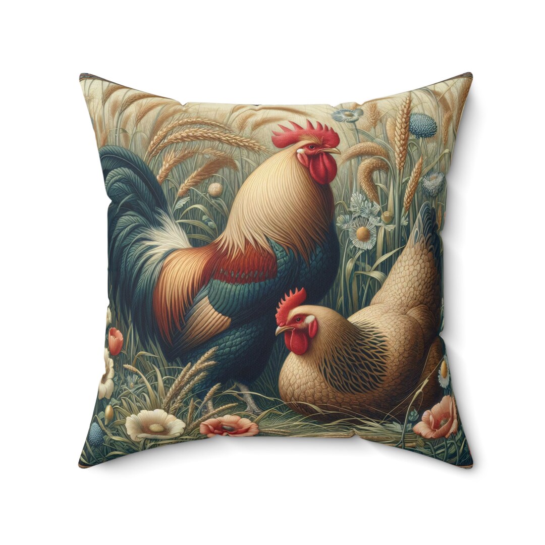 Rooster and Hen Pillow William Morris Inspired Chickens Decorative ...