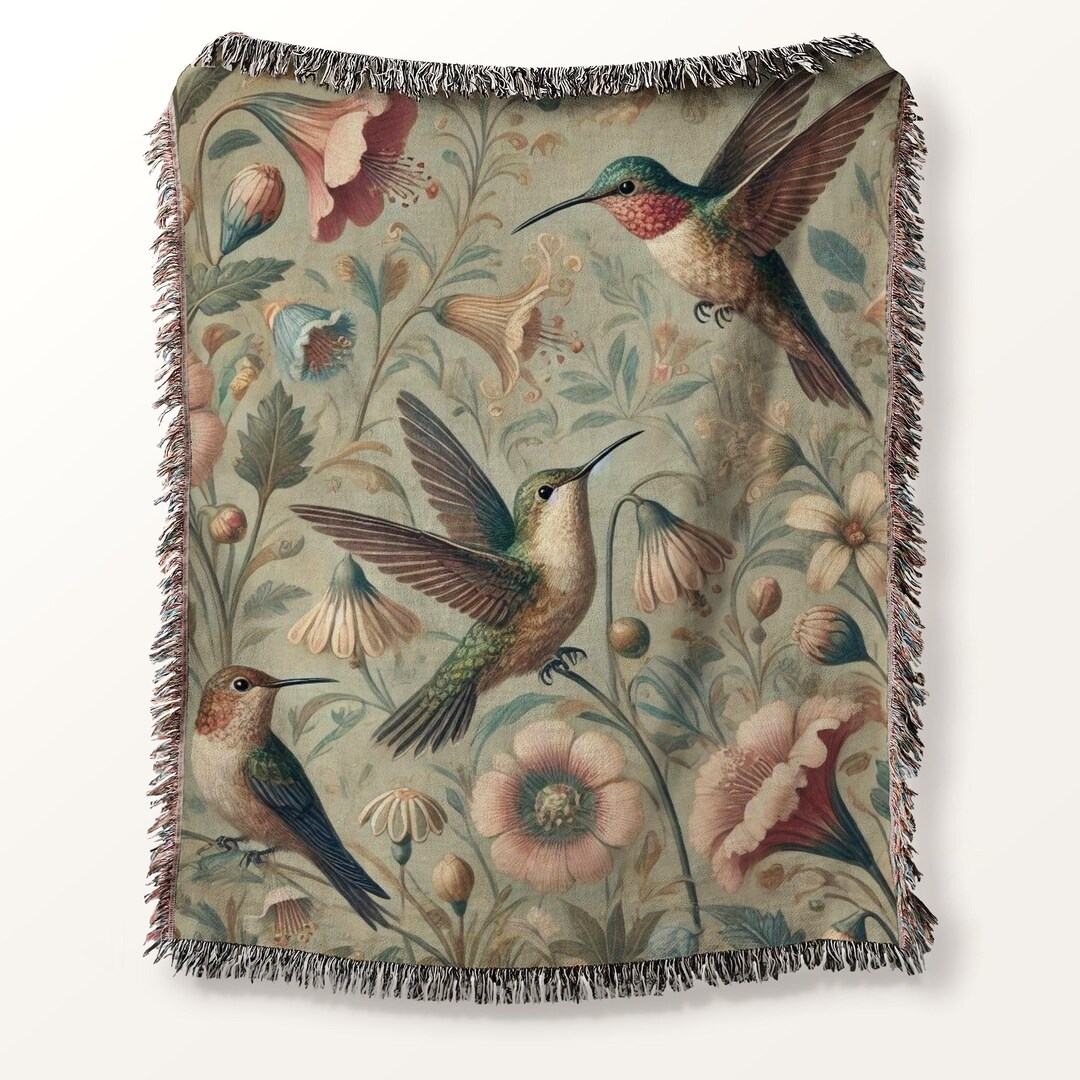 Hummingbirds Woven Blanket William Morris Inspired 100% Cotton Rug ...