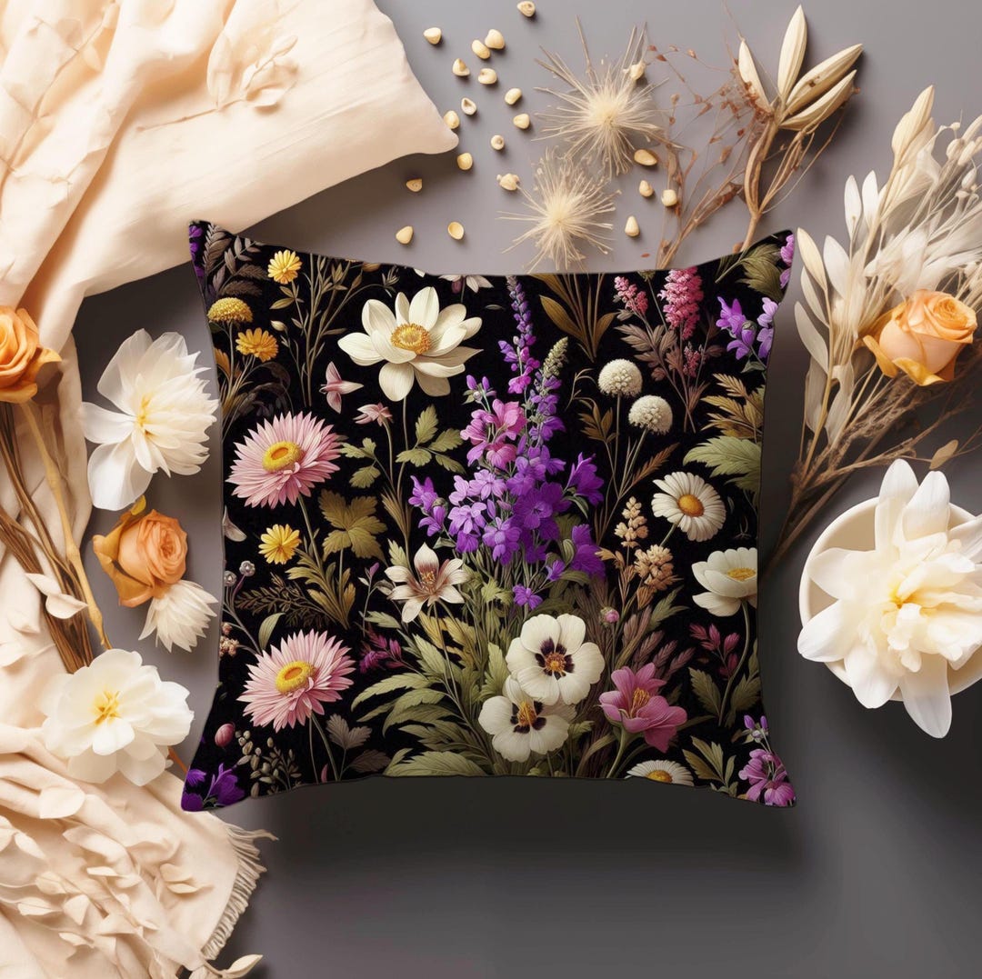 Wildflowers Pillow Dark Cottagecore Throw Cushion Moody Floral Throw ...