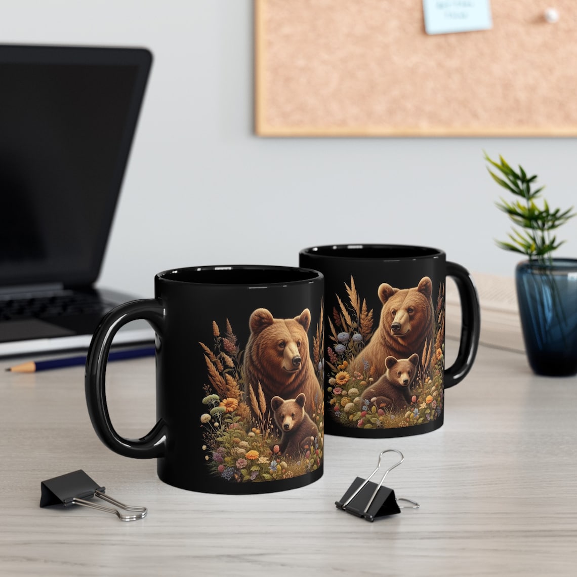 Mama Bear and Cub Mug William Morris Inspired Bear Family Among Florals ...