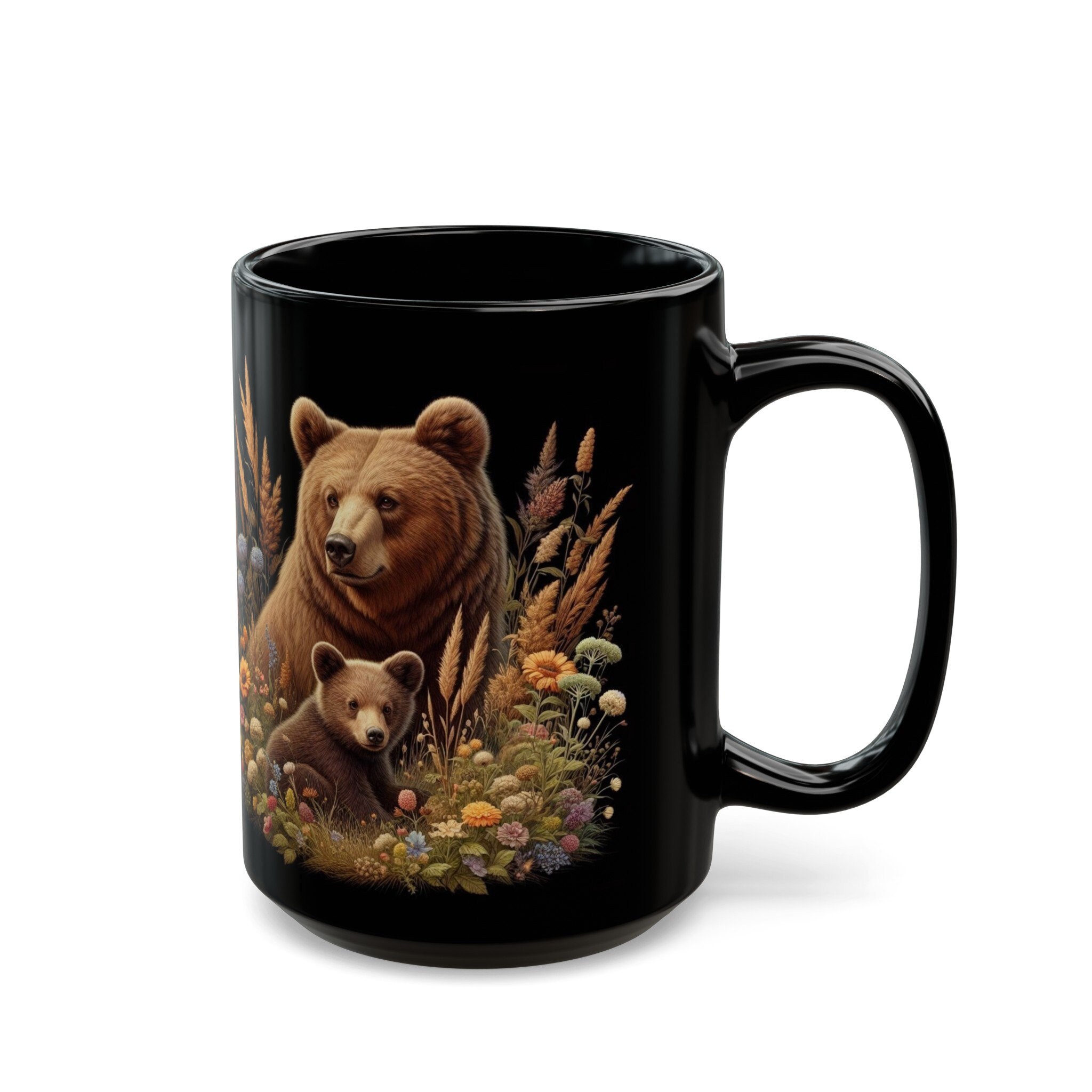 Mama Bear and Cub Mug William Morris Inspired Bear Family Among Florals ...
