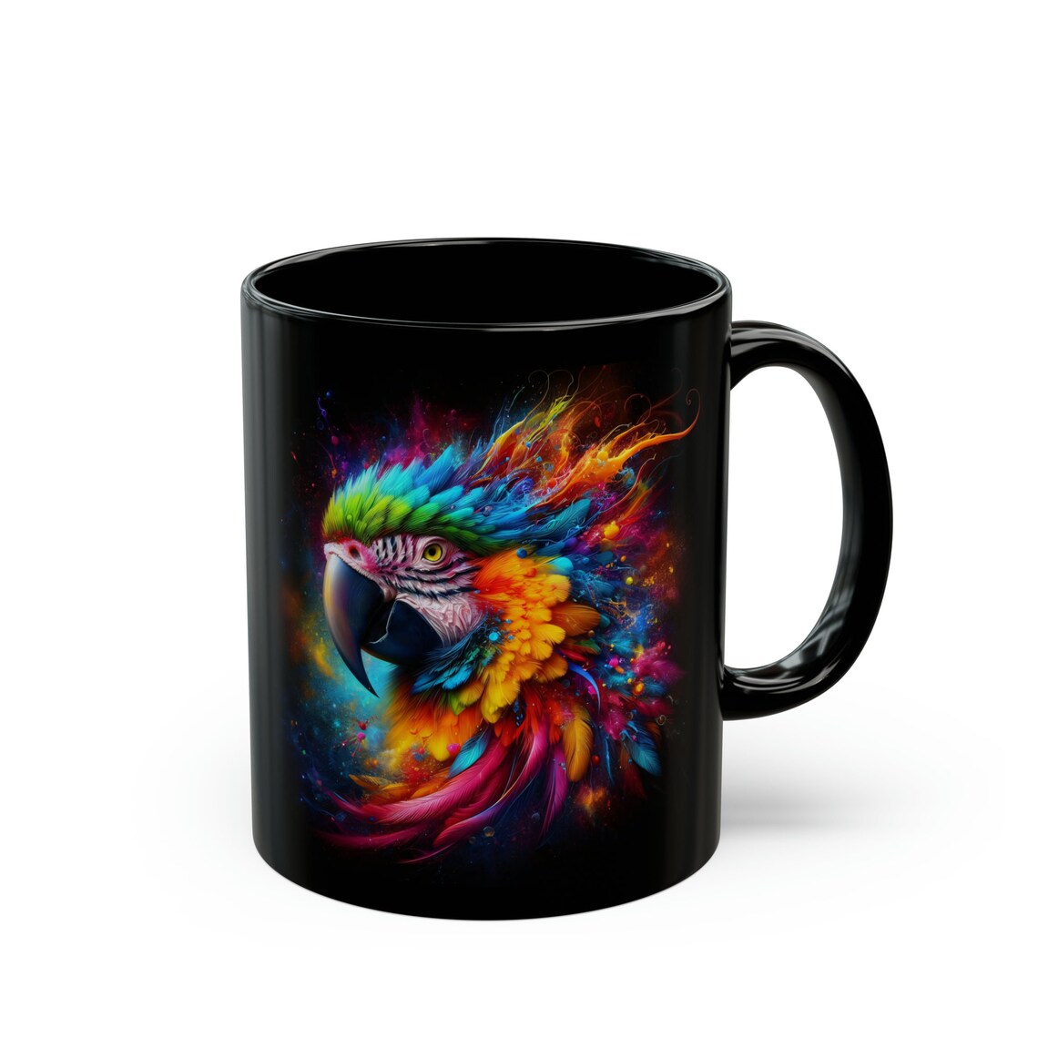 Cosmic Macaw Parrot Mug William Morris Inspired Black Coffee Mug Modern ...