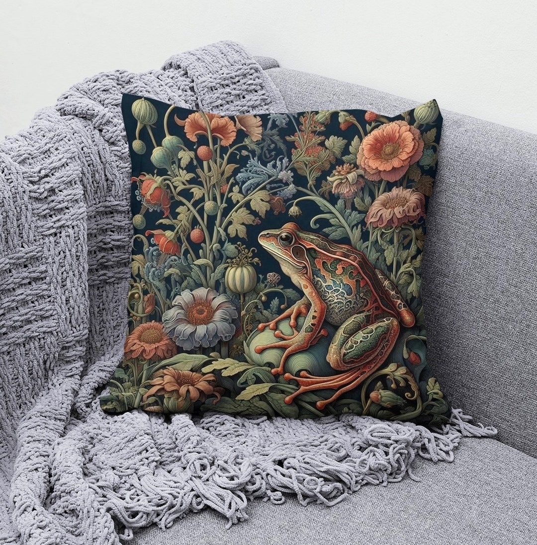 Forest Frog Pillow William Morris Inspired Frog and Wildflowers ...