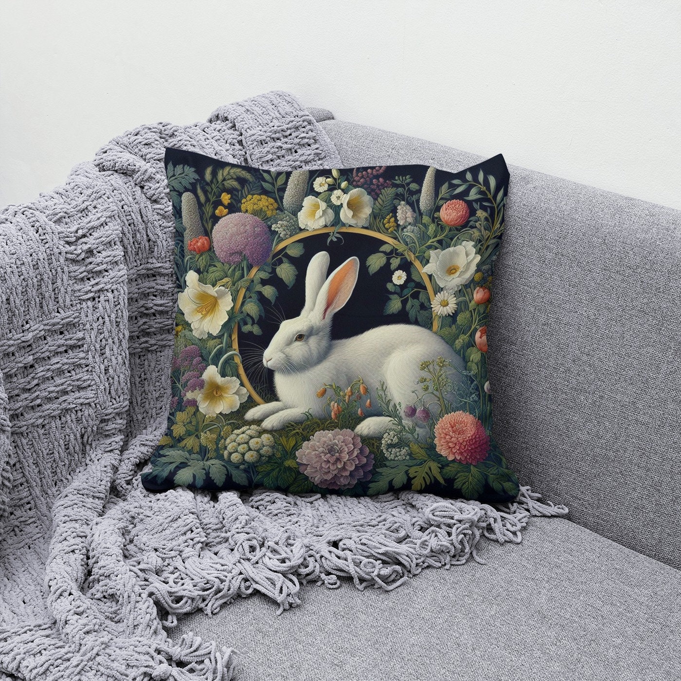 White Rabbit Pillow William Morris Inspired Cushion White Bunny Throw ...