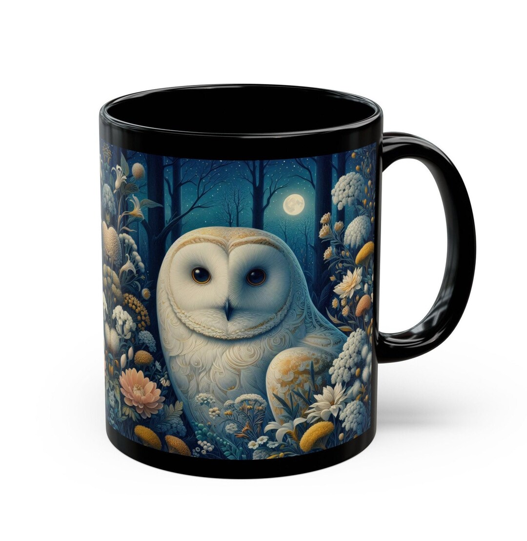 Barn Owl Mug William Morris Inspired Black Coffee Mug Cottagecore ...