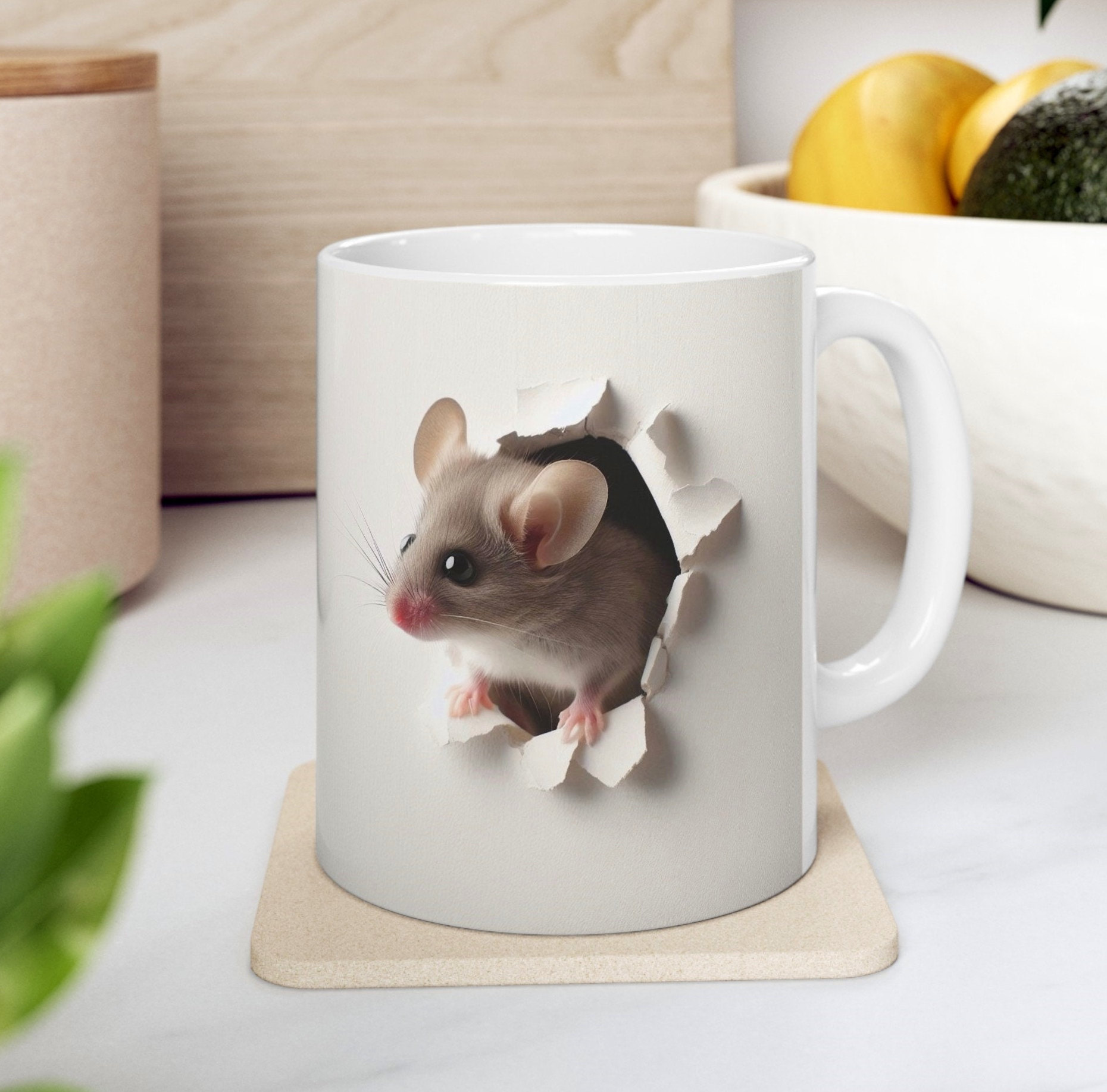 3D Mouse Hole in a Wall Mug Cute Baby Mouse Coffee Mug Peekaboo Mouse ...