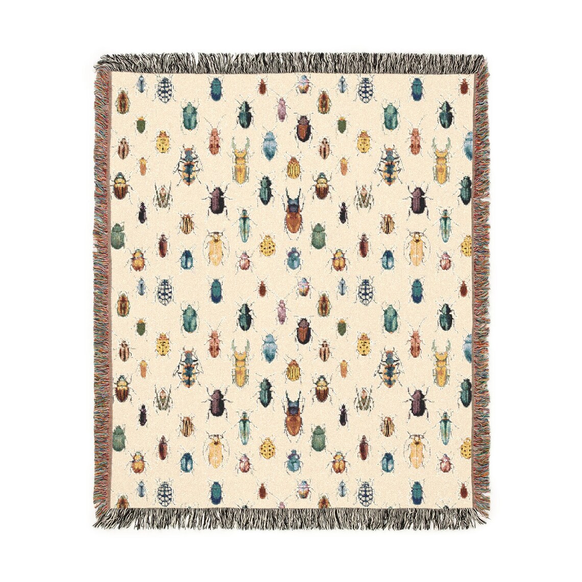 Cute Beetles Woven Blanket 100% Cotton Rug Vintage Bugs Home Decor ...