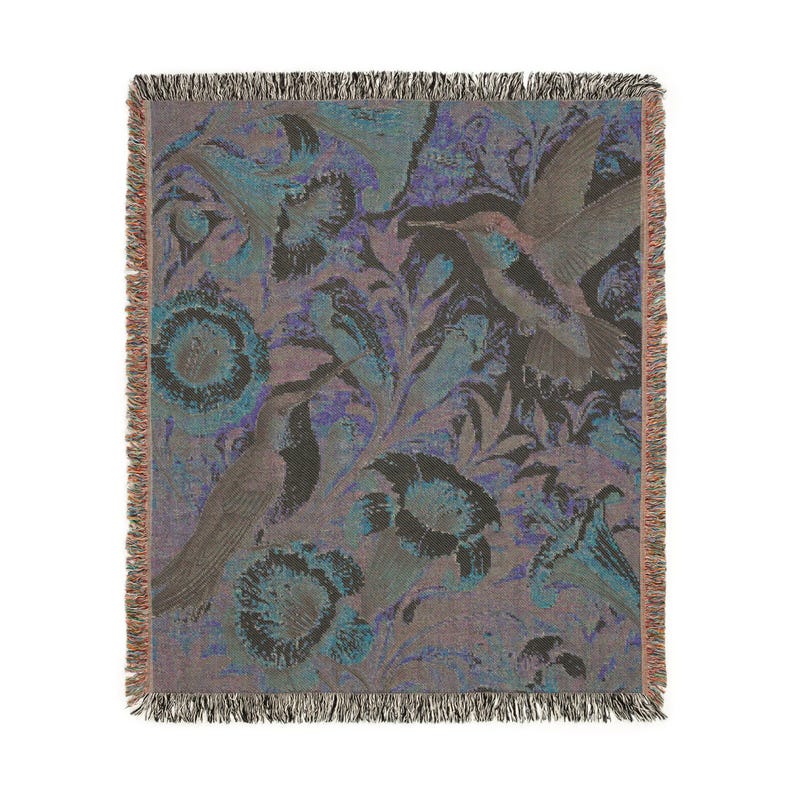 Hummingbirds Woven Blanket William Morris Inspired 100% Cotton Vintage ...