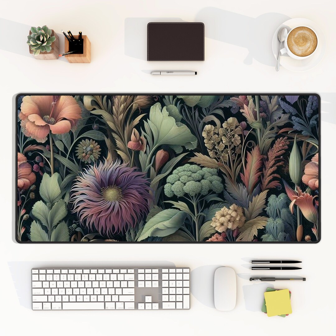 Dark Botanical Desk Mat Vintage Floral Decor Nature Inspired Office ...