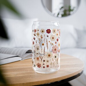 Pressed Flowers Glass Jar With Lid and Straw Wildflowers Glass Tumbler ...